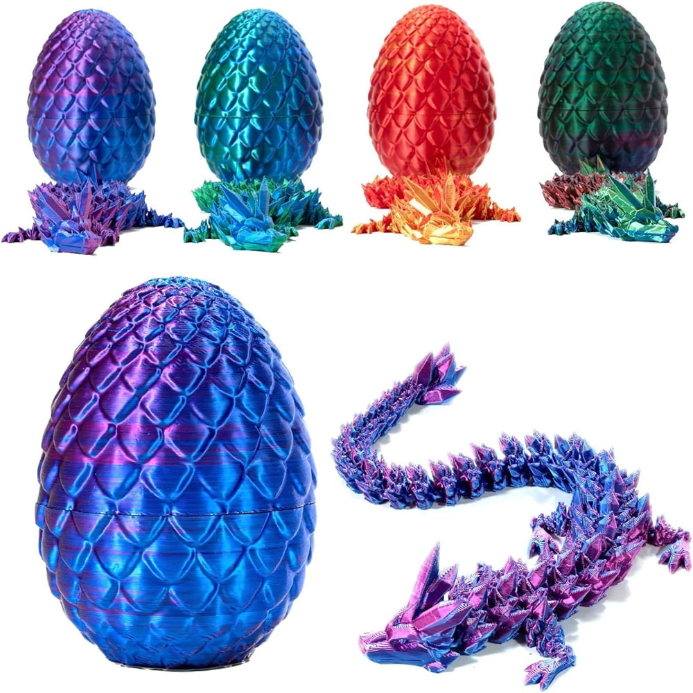 3D Printed Dragon in Egg, Full Articulated Dragon Crystal Dragon with ...