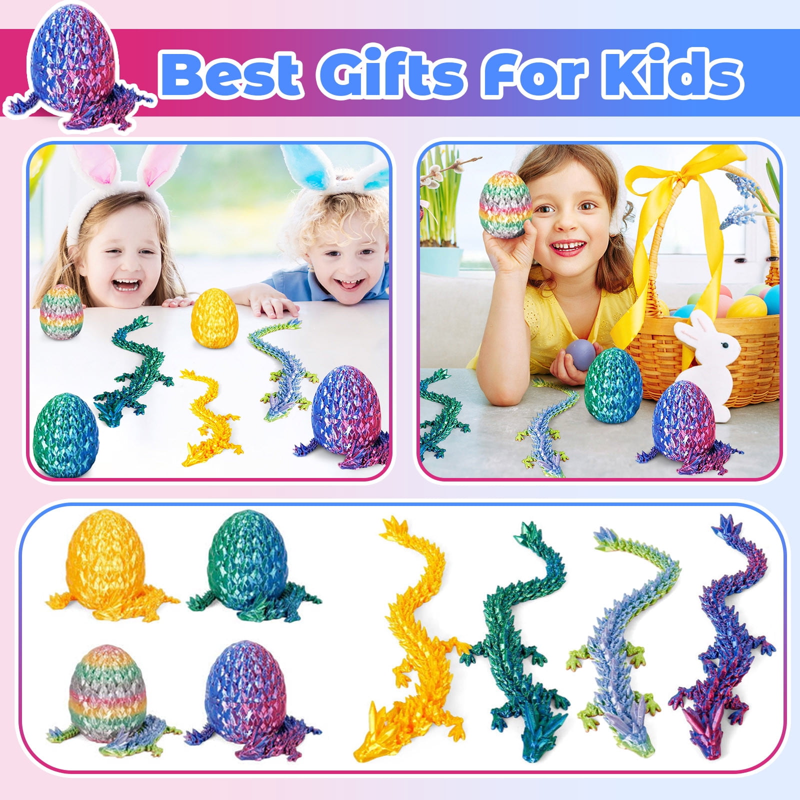 3D Printed Dragon Egg Surprise Toys with Movable Dragons Inside, 4 Pack ...