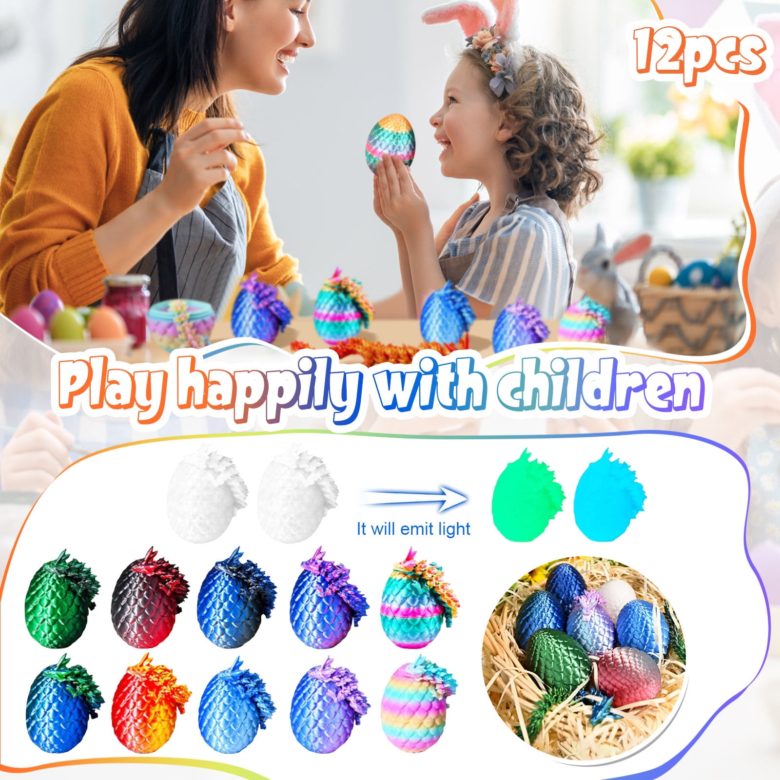 3D Printed Dragon Eggs with Articulated Crystal Dragons Inside, 12 Pack ...