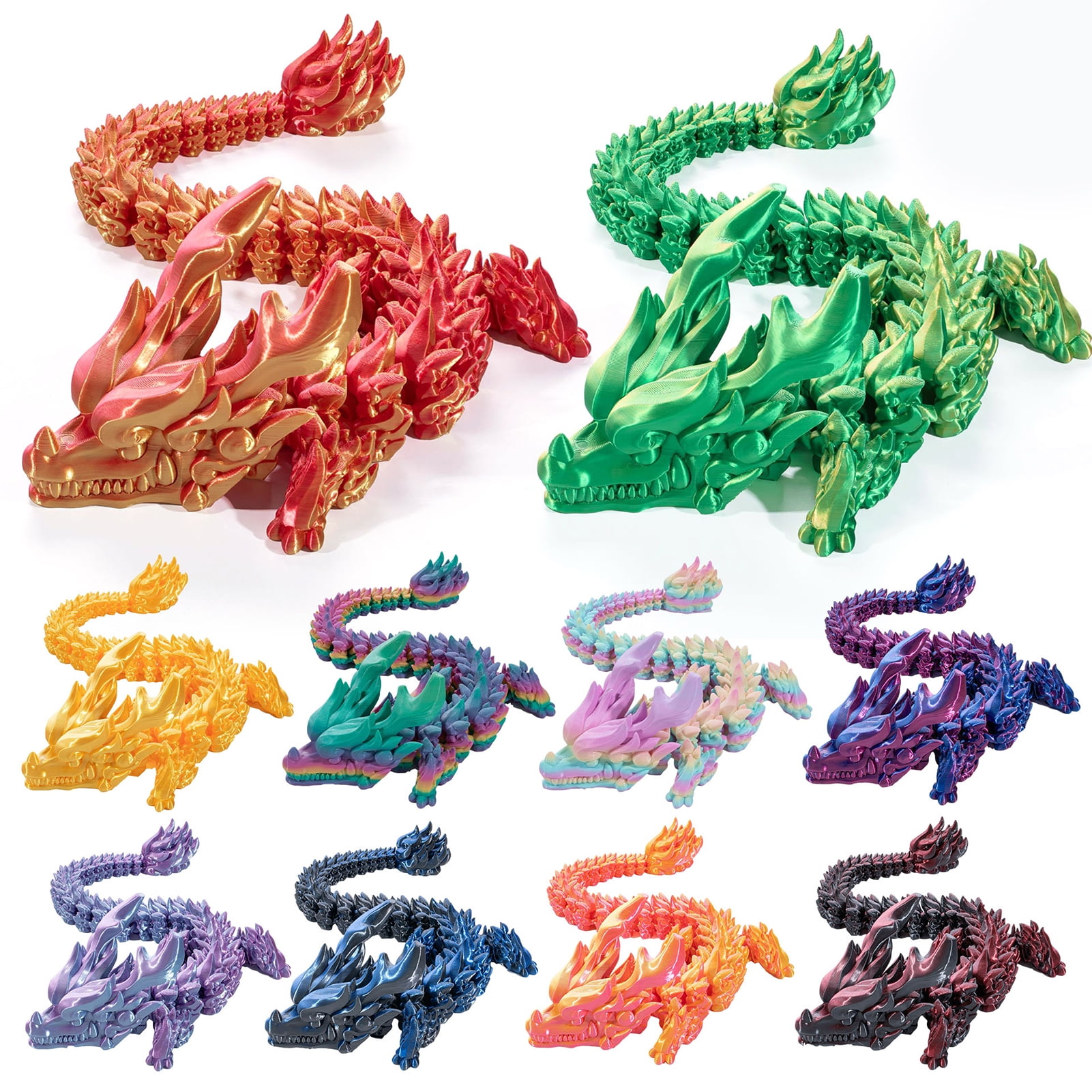 3D Printed Dragon Figurine Movable Joints Chinese Loong Figure ...