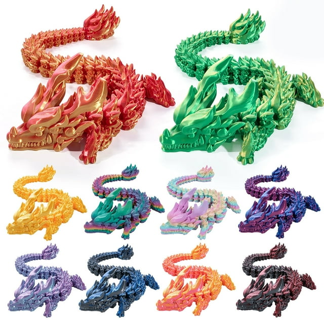 3D Printed Dragon Figurine Movable Joints Chinese Loong Figure Articulated Dragon Model Fidget ...