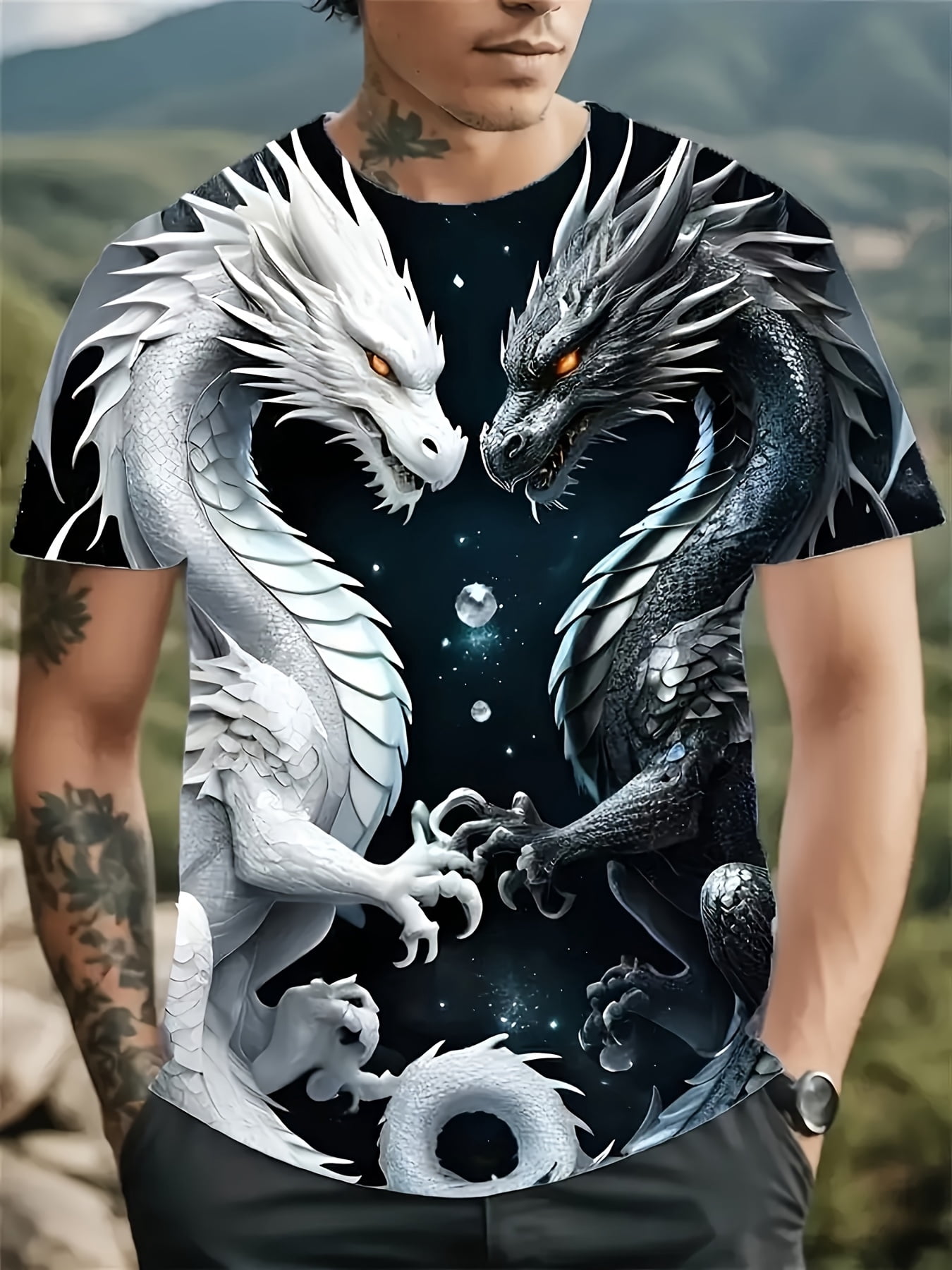 3D Printed Dragon Pattern T-Shirt for Men - Summer Casual Short Sleeve ...