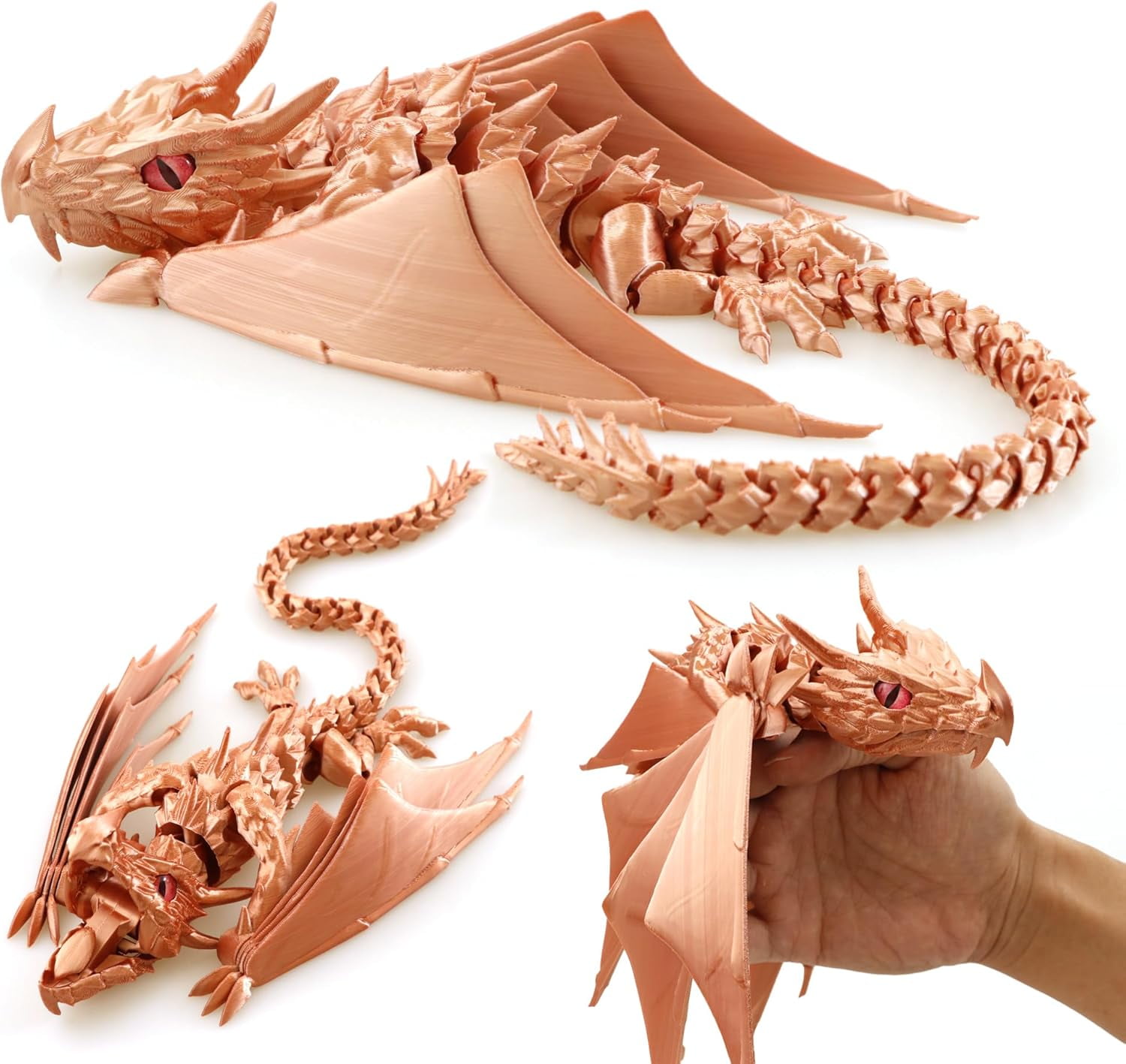 3D Printed Dragon with Wings, Fidget Dragon Toys - 3D Printed Animals, Flexible Articulated ...