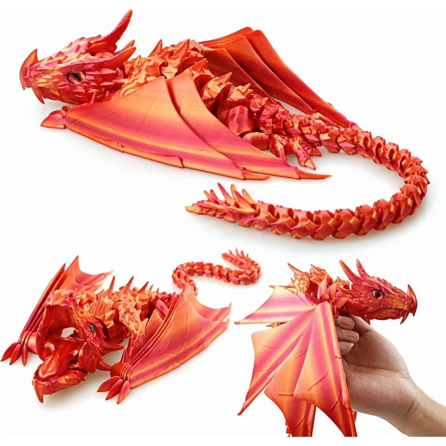 3D Printed Dragon with Wings, Fidget Dragon Toys, 3D Printed Animals, Flexible Articulated ...