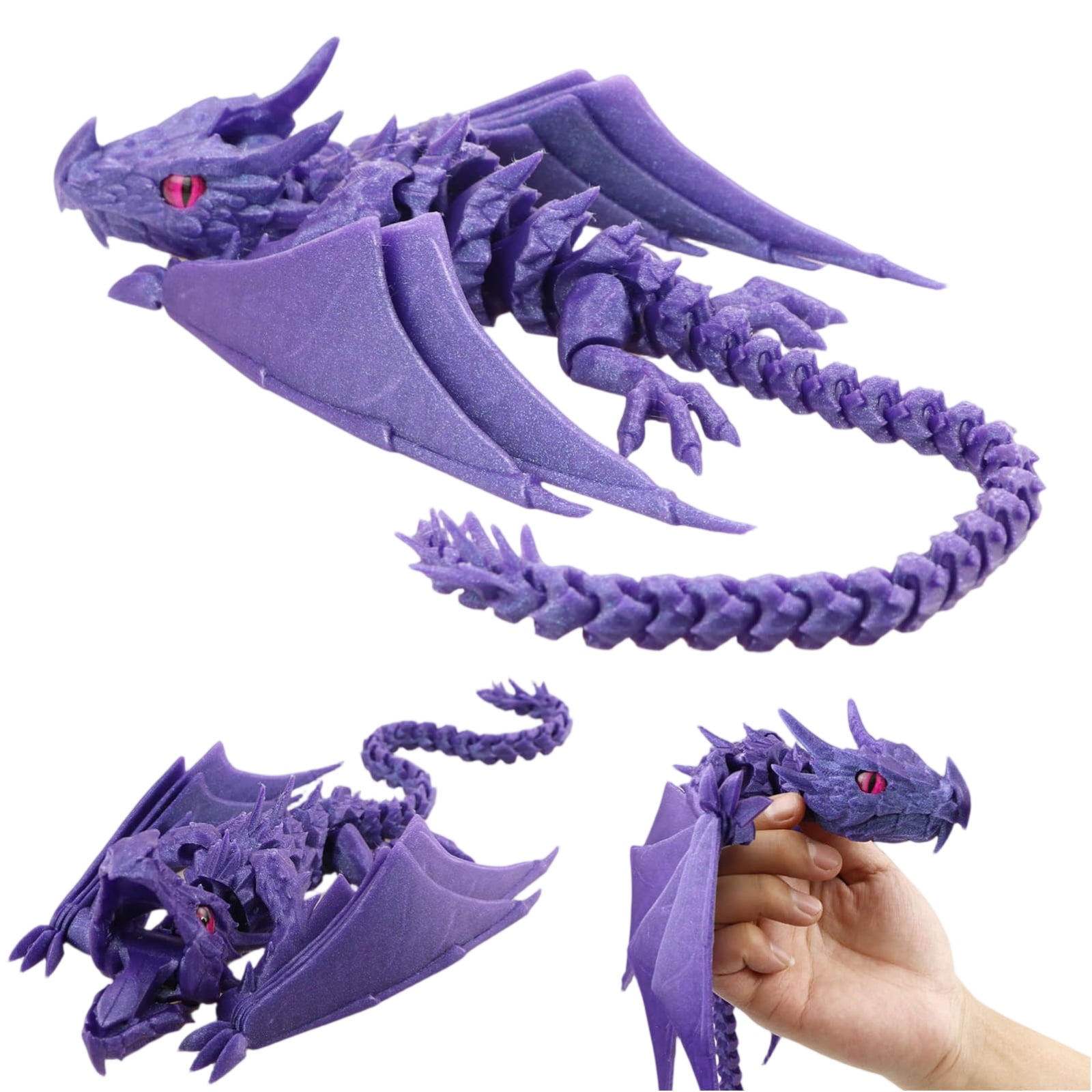 3D Printed Dragon With wings , Flexible Articulated Winged Crystal ...