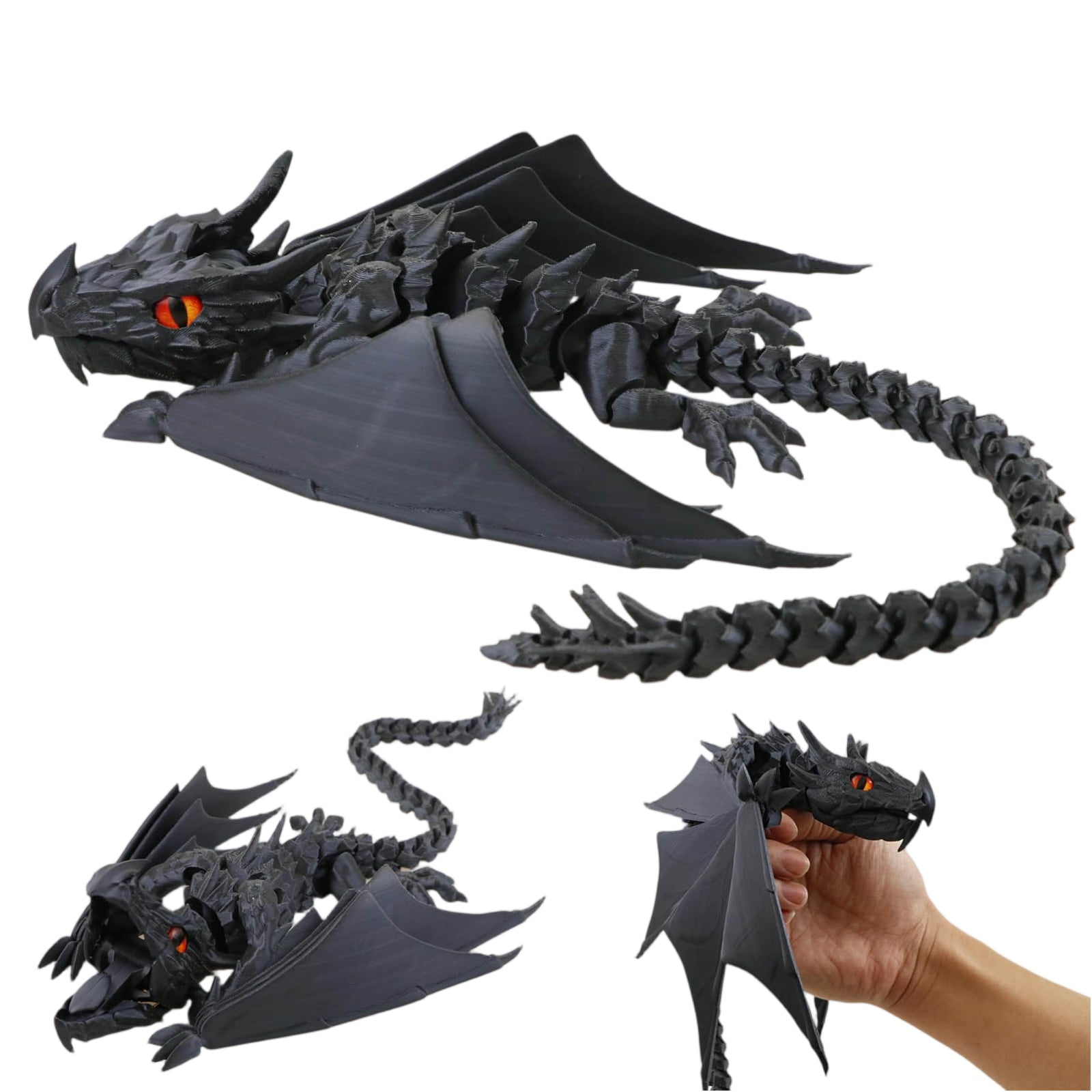 3D Printed Dragon With wings , Flexible Articulated Winged Crystal ...