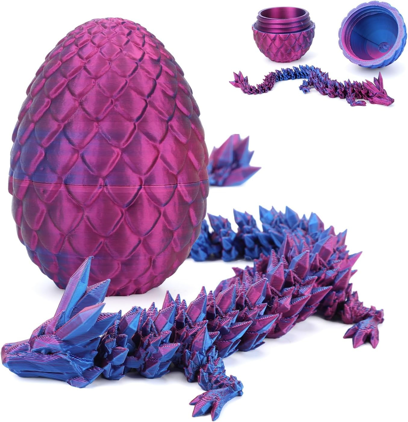 3D Printed Dragon in Eggs 12in Articulated Dragon Crystal Dragon Fidget ...
