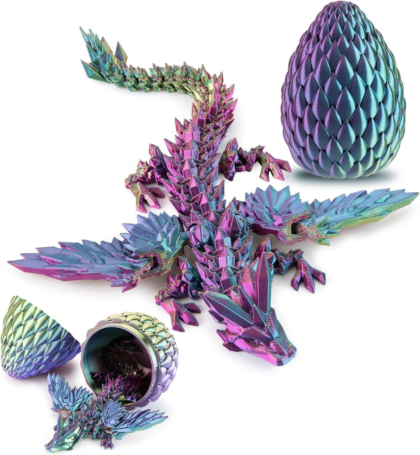 3D Printed Dragon with Egg, Articulated Crystal 9" Winged Dragons and 5 ...