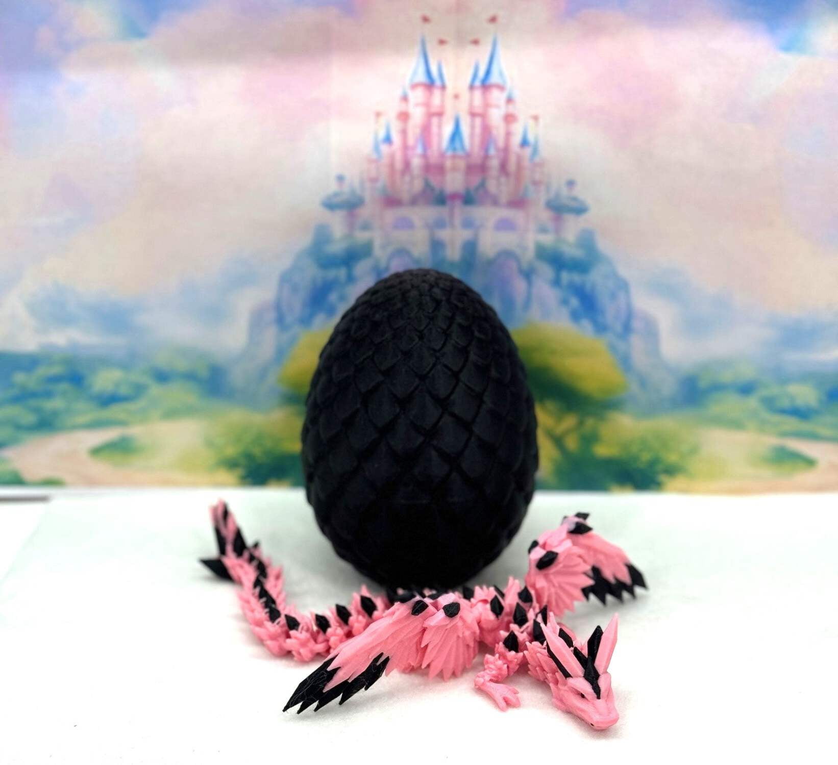 3D Printed Dragon with Egg, Articulated Pink Crystal Winged Dragon ...