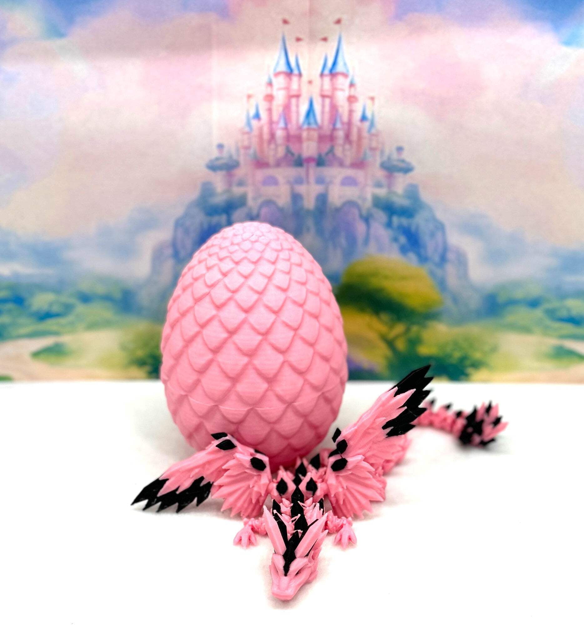 3D Printed Dragon with Egg, Articulated Pink Crystal Winged Dragon ...
