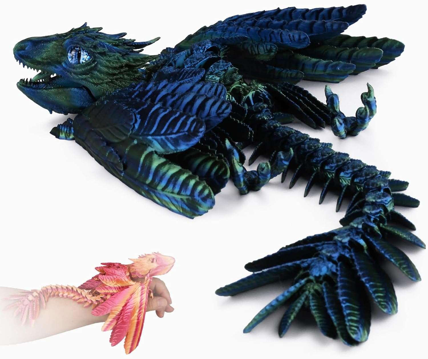 3D Printed Dragon with Wings，12 Inch 3D Printed Toys，Colourful Desktop ...