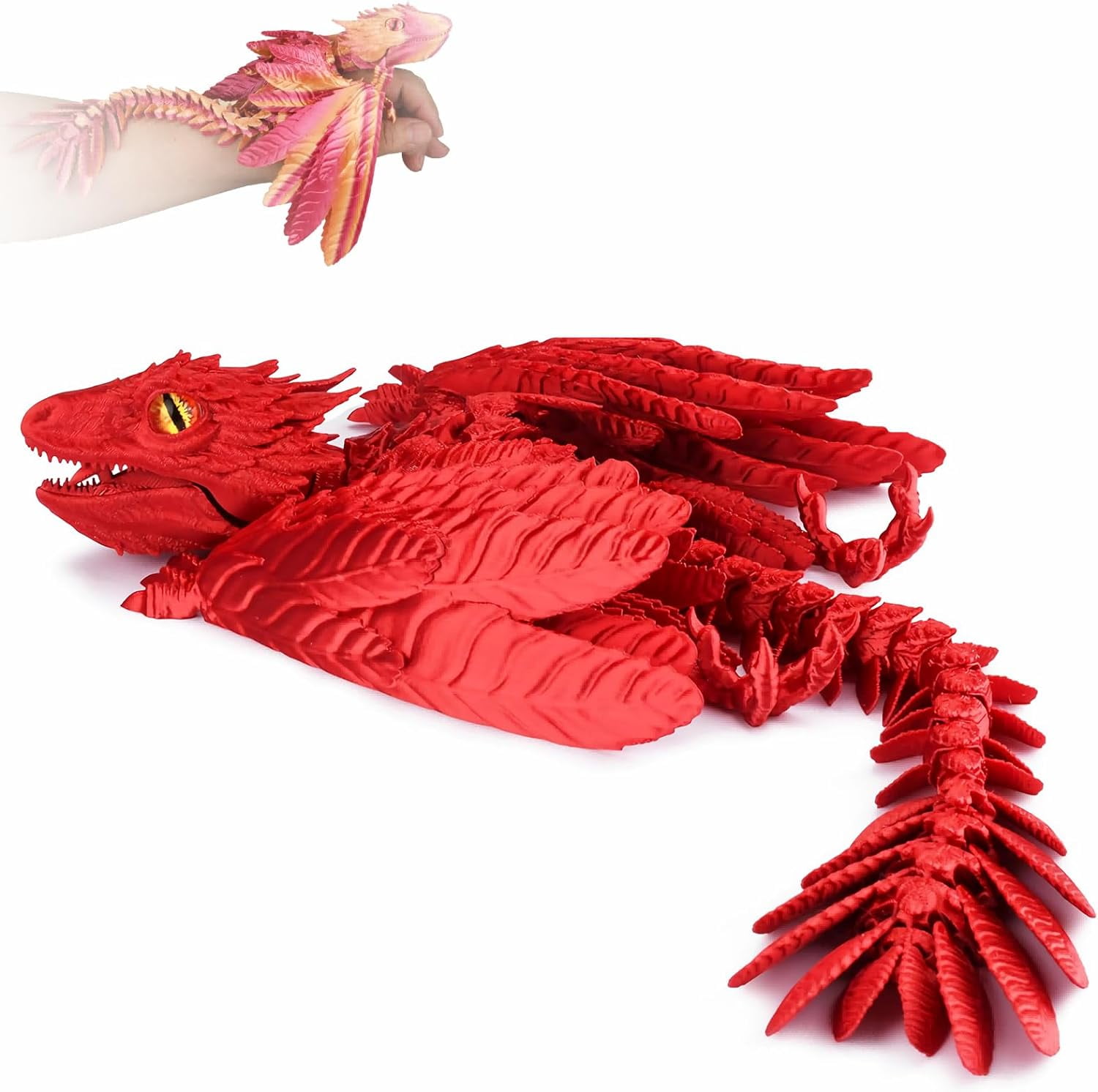 3D Printed Dragon with Wings，12 Inch 3D Printed Toys，Colourful Desktop ...
