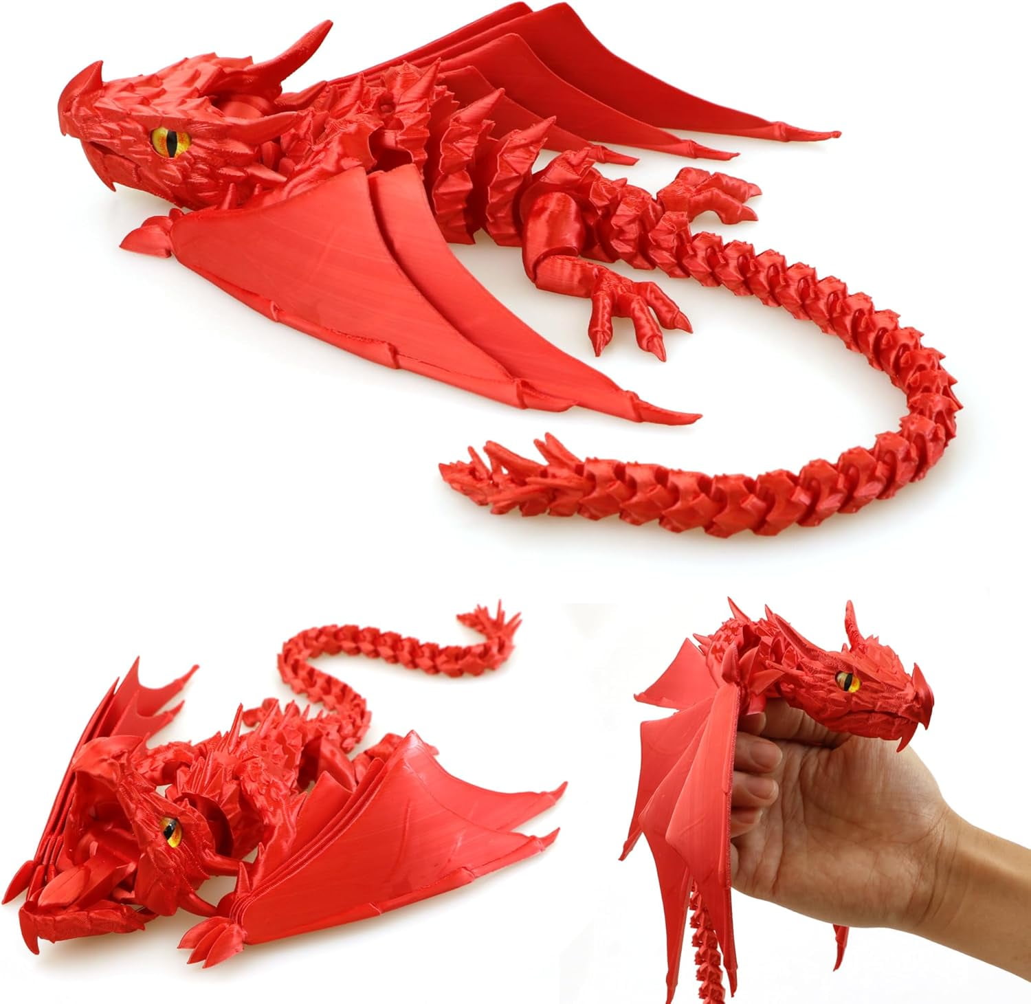 3D Printed Dragon with Wings, Fidget Dragon Toys, 3D Printed Animals, Flexible Articulated ...