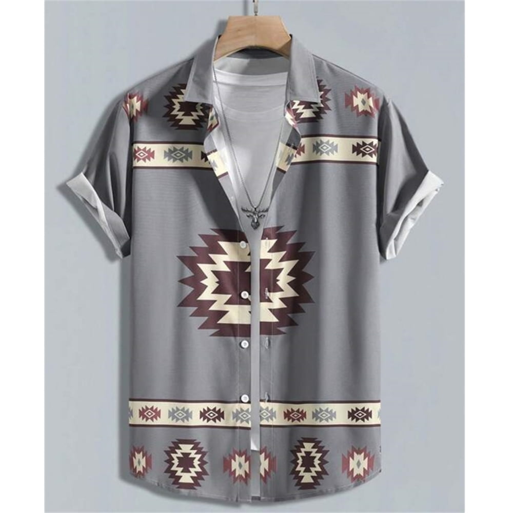 3D Printed Ethnic Men's Hawaiian Shirts Vintage Button Short Sleeve ...