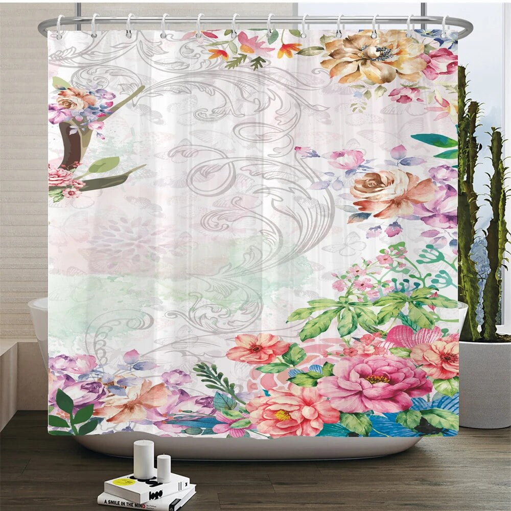 3D Printed Fabric Shower Curtains Fresh Flowers Plant Bath Screens ...