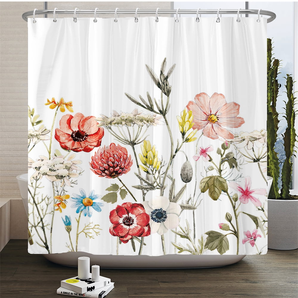 3D Printed Fabric Shower Curtains Fresh Flowers Plant Bath Screens Waterproof Bathroom r Shower ...