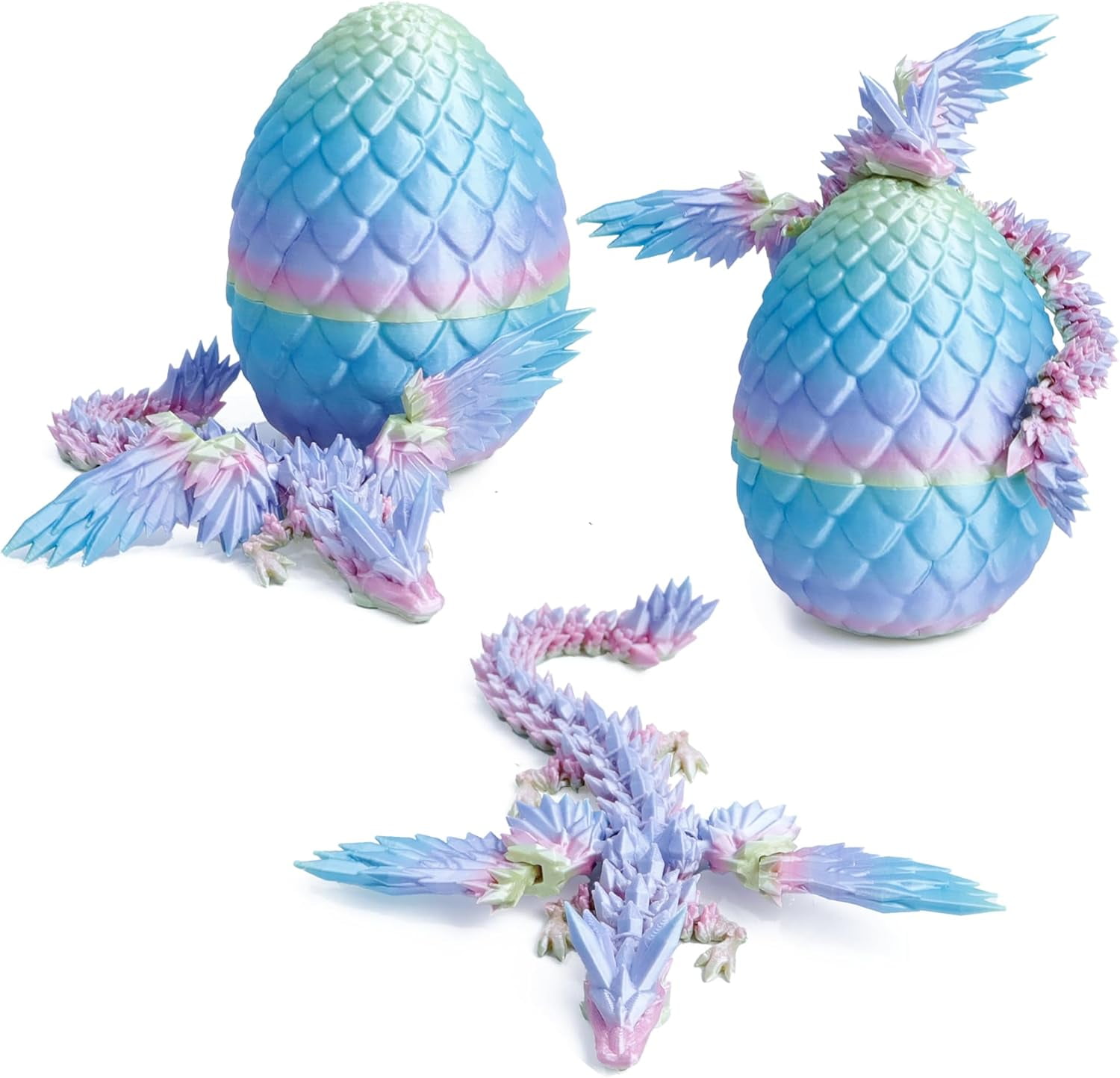 3D Printed Flying Dragon in Egg - Tricolor Egg with 9" Flexible Winged ...