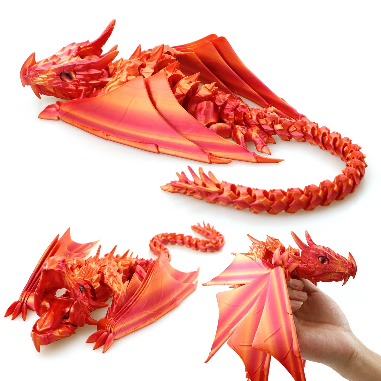 3D Printed Flying Dragon Model, Cool Hinged Flying Dragon Statue ...