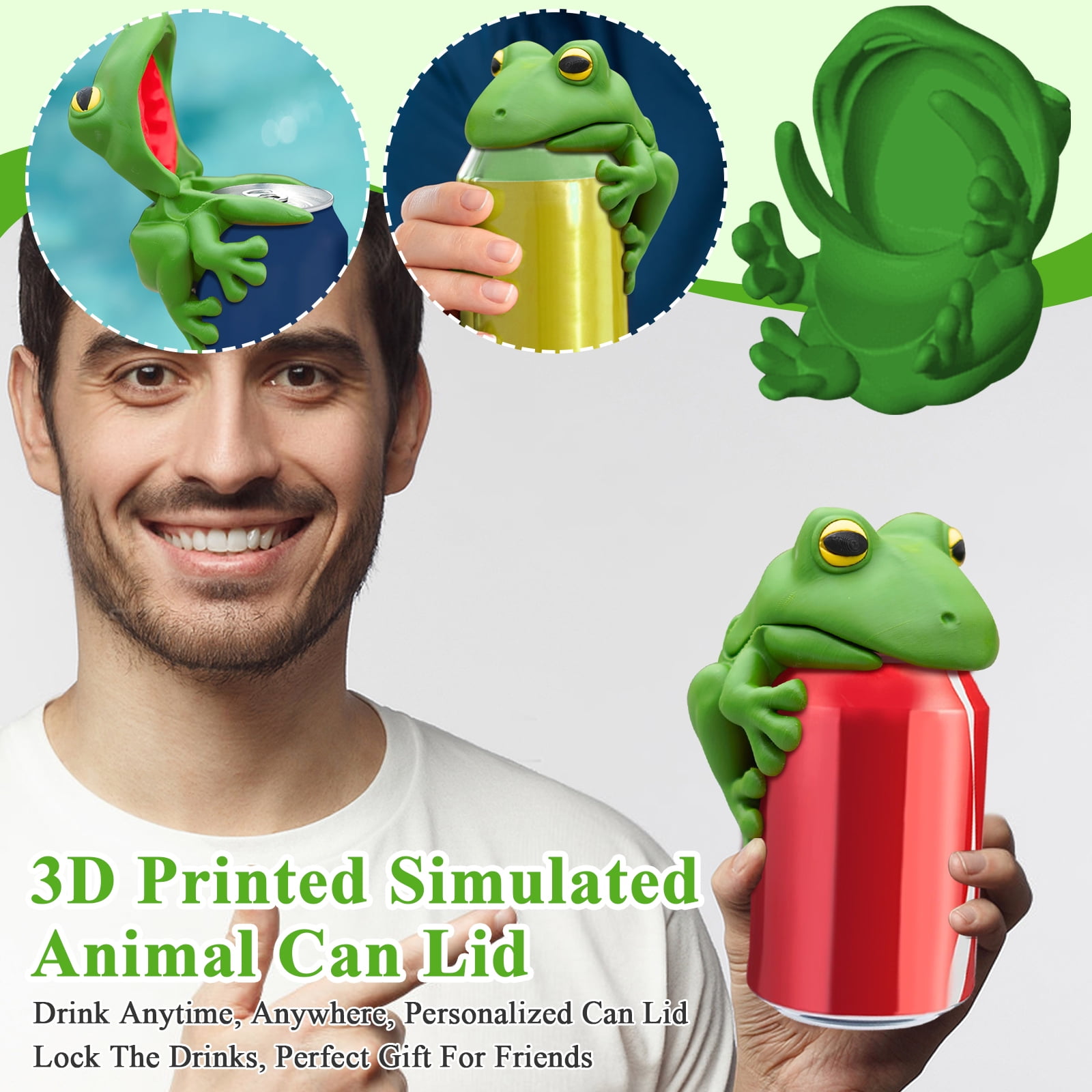 3D-Printed Frog Beverage Can Lid Adorable Green Frog Figurine Hanging ...