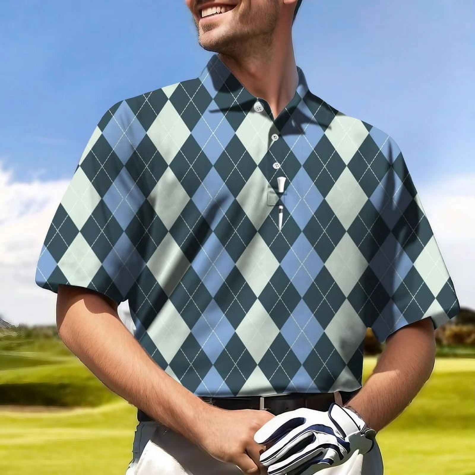 3D Printed Geometric Splicing Polo Shirt For Men Colorful Grid Pattern ...