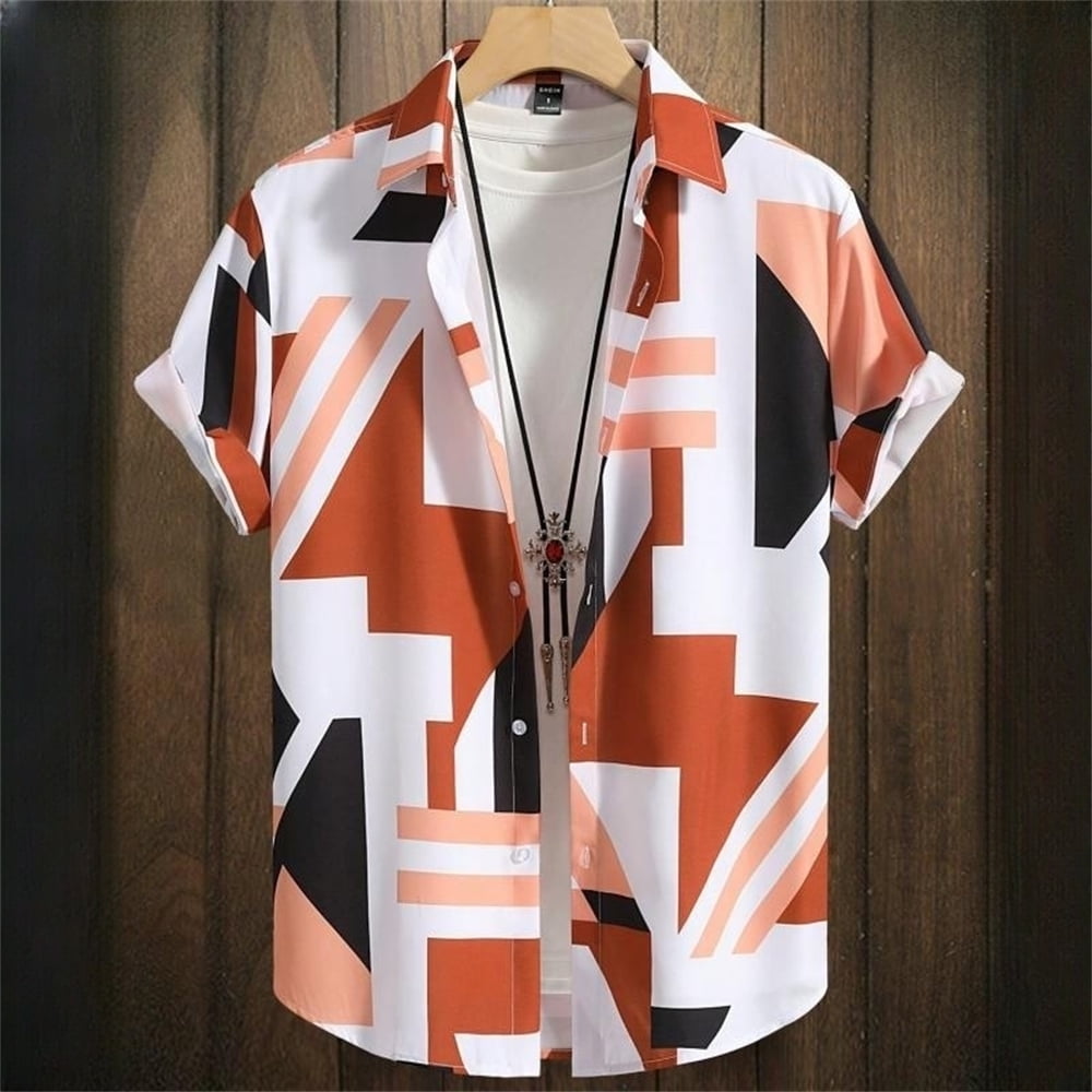3D Printed Geometry Men's Shirts Color Block Graphics Fashion Button ...