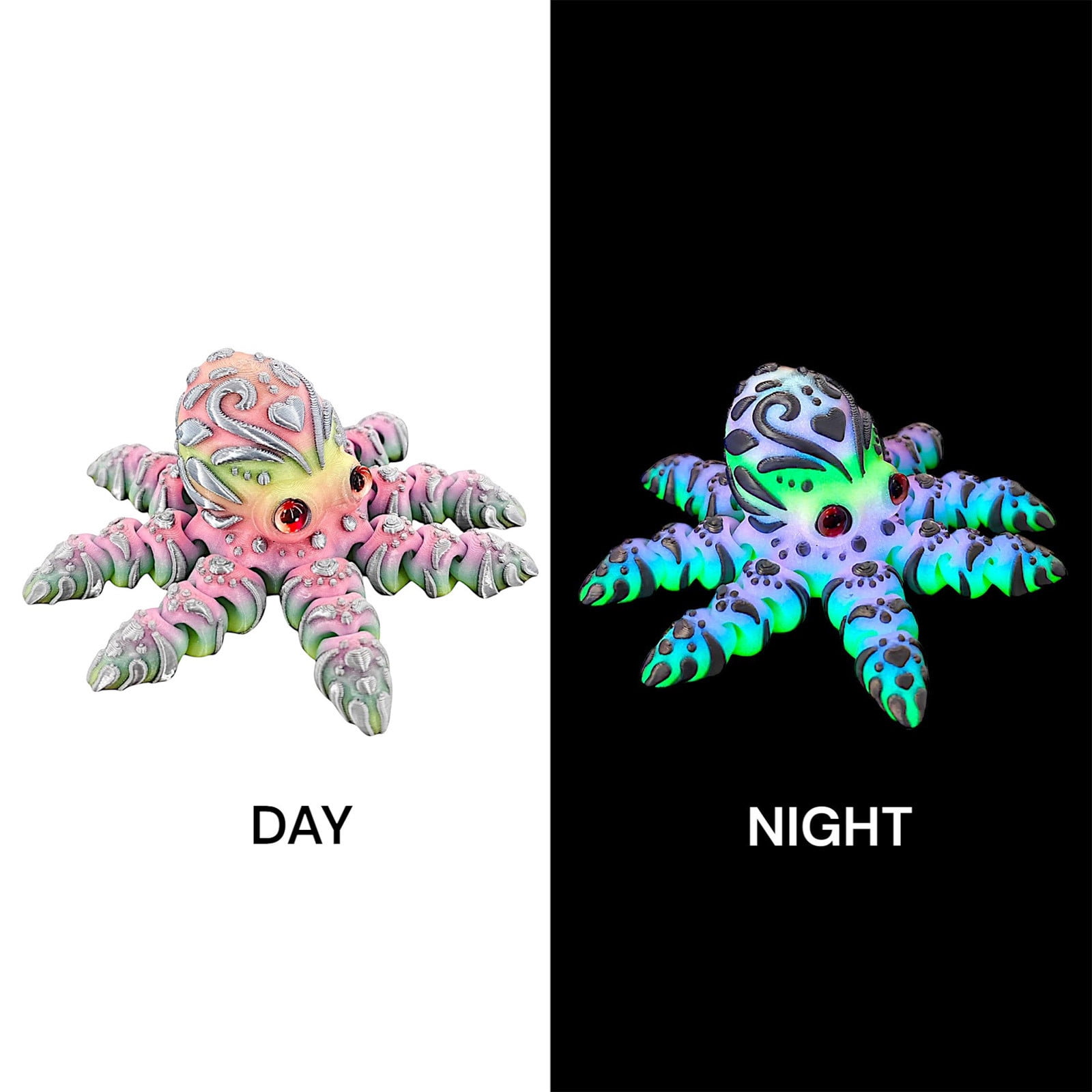3D Printed Glow Octopus Toy - Flexible Joints Articulated Fidget for ...