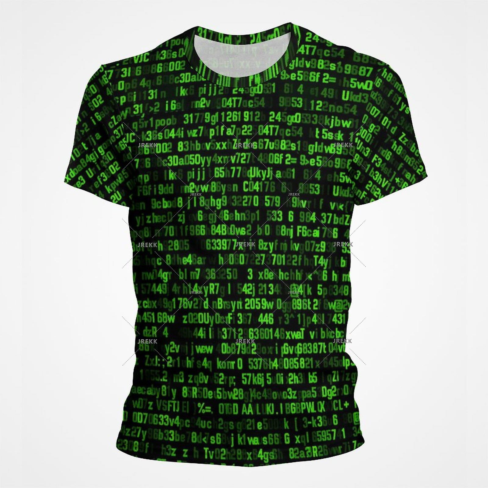 3D Printed Green Matrix Code T Shirt For Men Trend Personality Graphic T Shirts Programmer ...