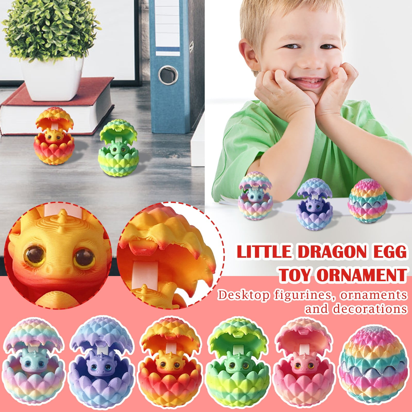3D Printed Joint Movable Dragon Toy & Dragon Egg Set, 3D Handmade ...