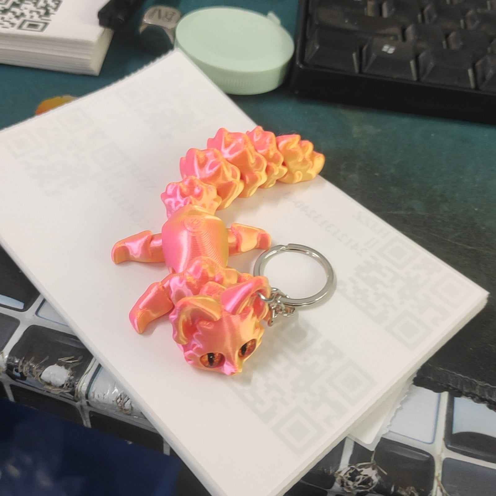 3D Printed Keychain Pendant with Movable Tail Gold Pink Creative ...