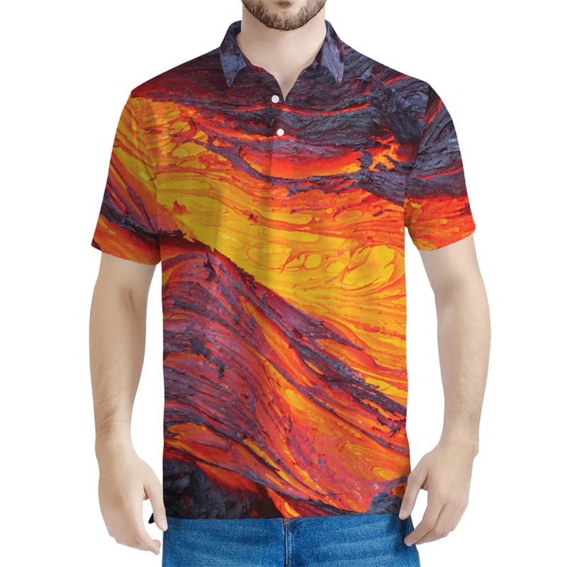 3D Printed Lava Polo Shirt For Men Personality Volcano Graphic Tee ...