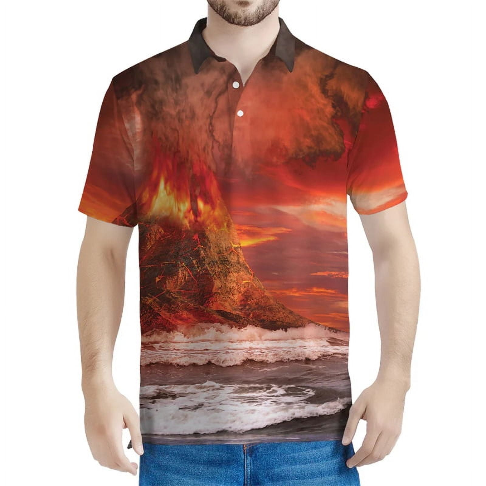 3D Printed Lava Polo Shirt For Men Personality Volcano Graphic Tee ...