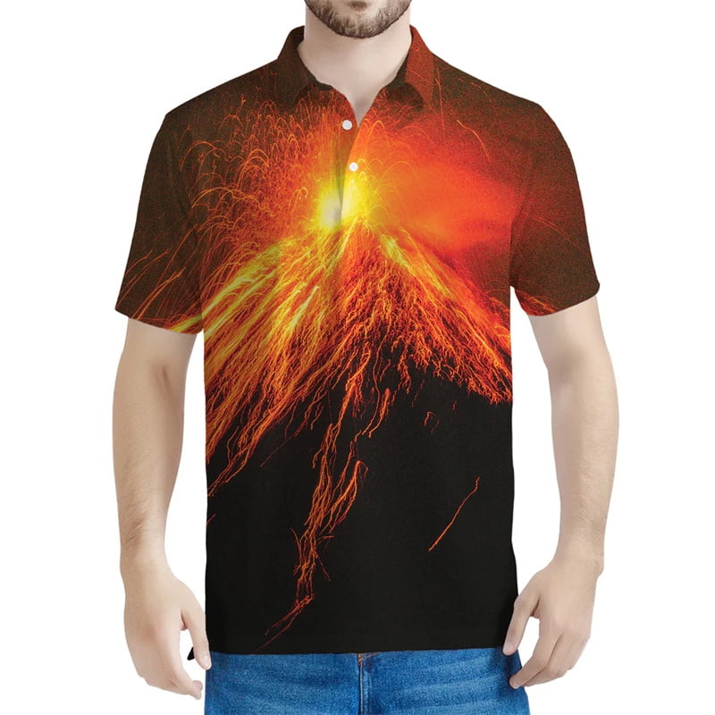 3D Printed Lava Polo Shirt For Men Personality Volcano Graphic Tee ...