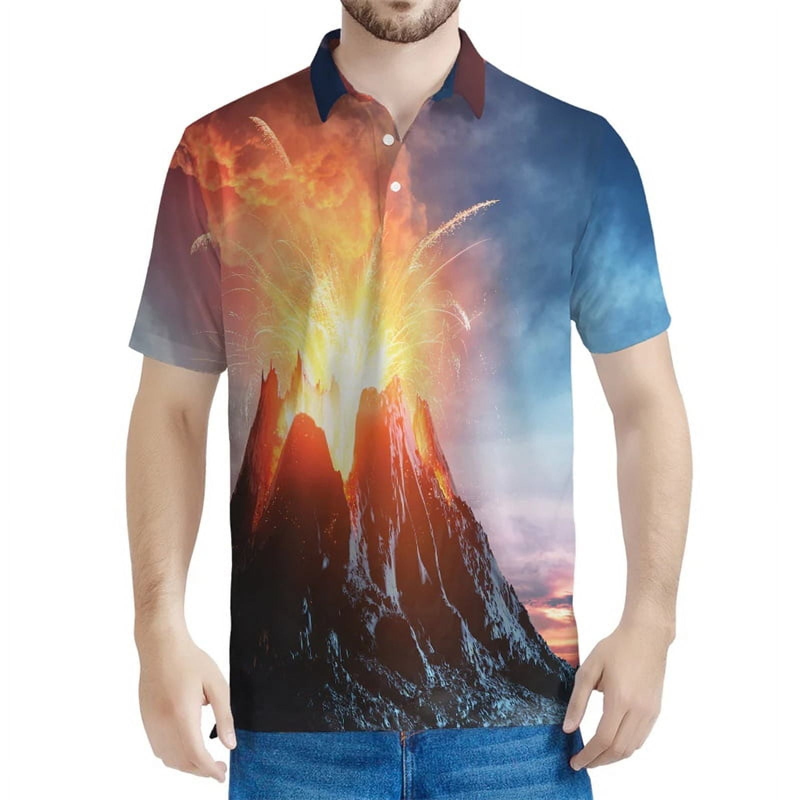 3D Printed Lava Polo Shirt For Men Personality Volcano Graphic Tee ...