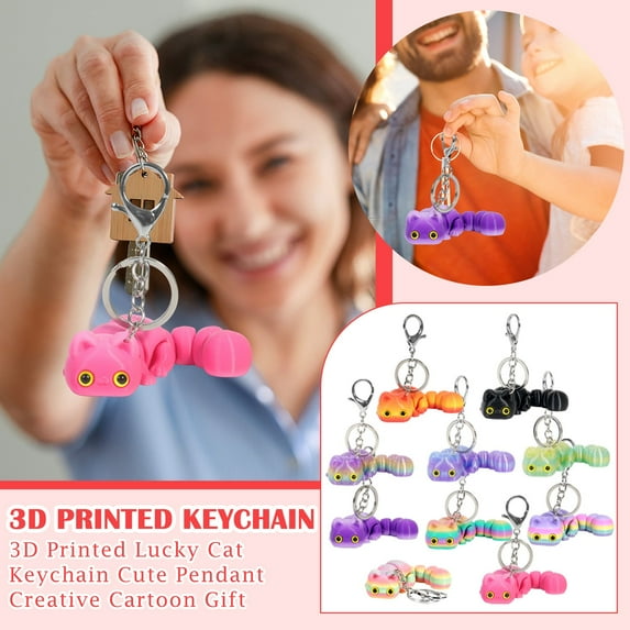3D Printed Lucky Cat Keychain, Blue Color, Cute Cartoon Design For ...