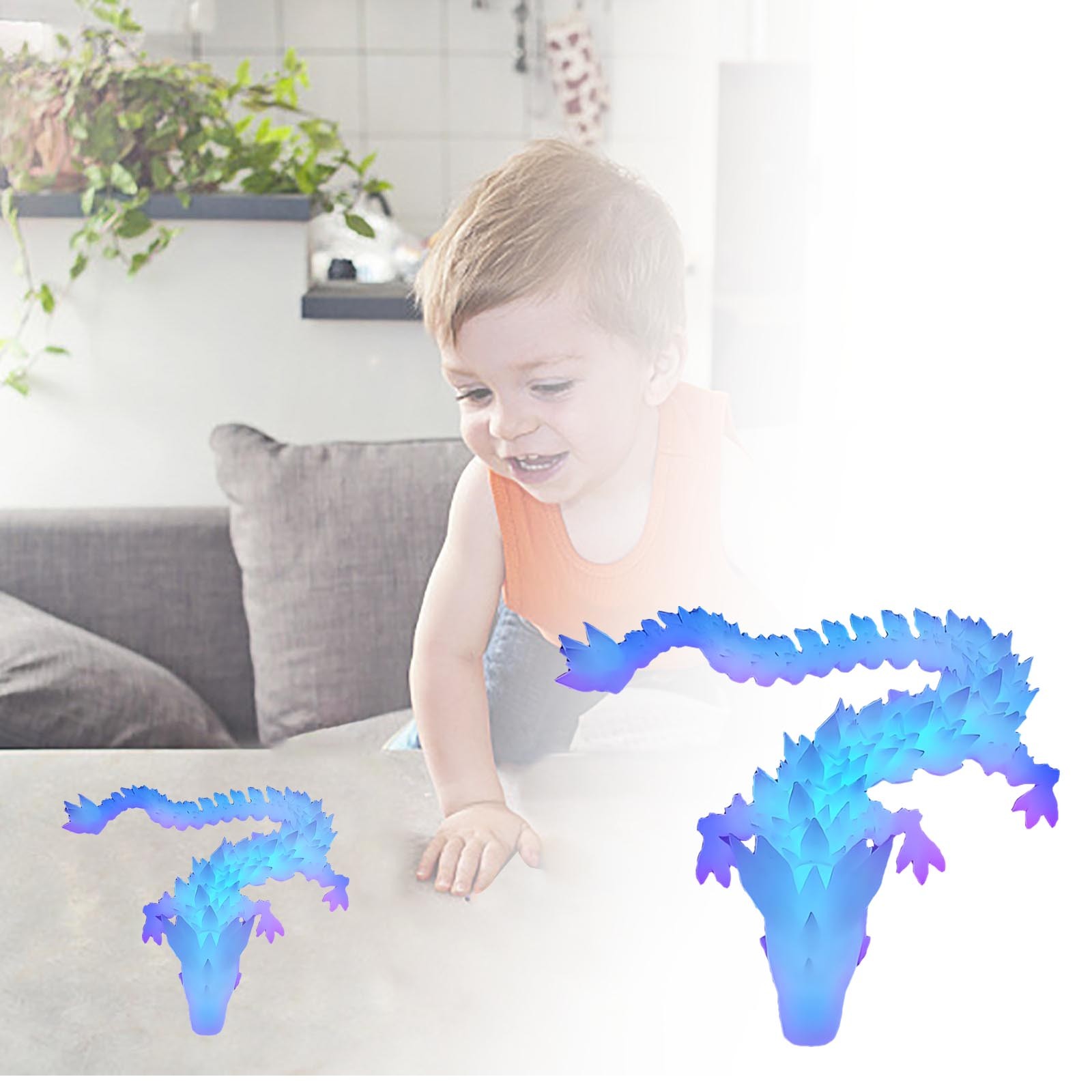 3D Printed Luminous Artificial Crystal Dragon Statue, Glow in the Dark ...