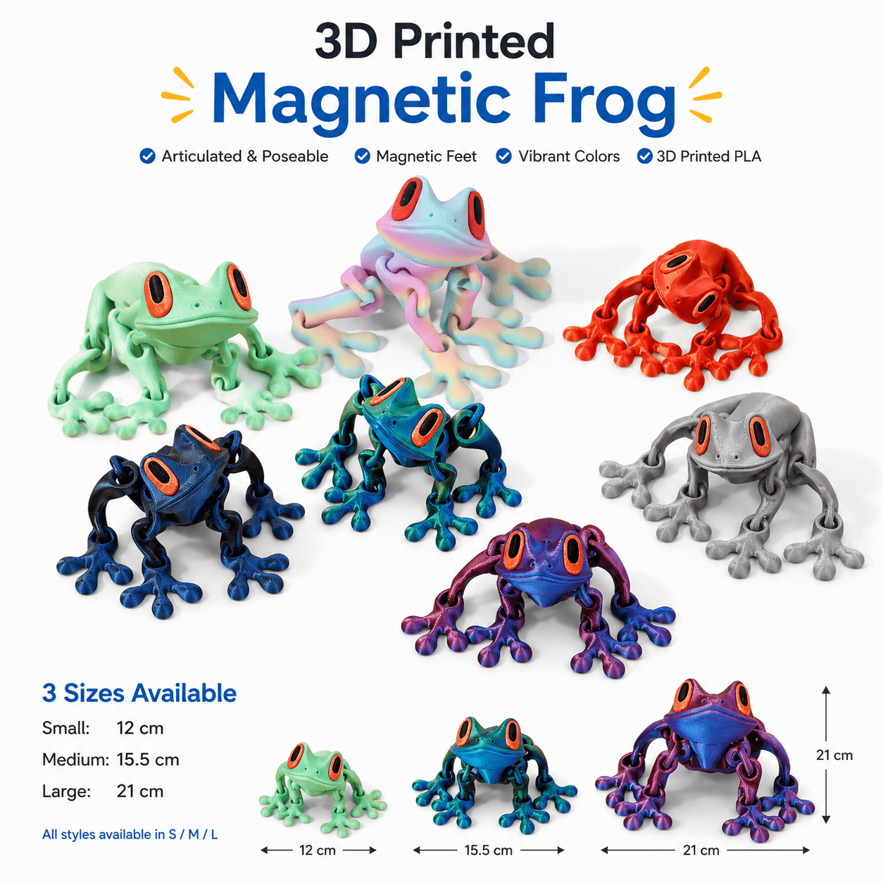 3D Printed Magnetic Frog Figurine, Articulated Frog Fridge Magnet Decor ...