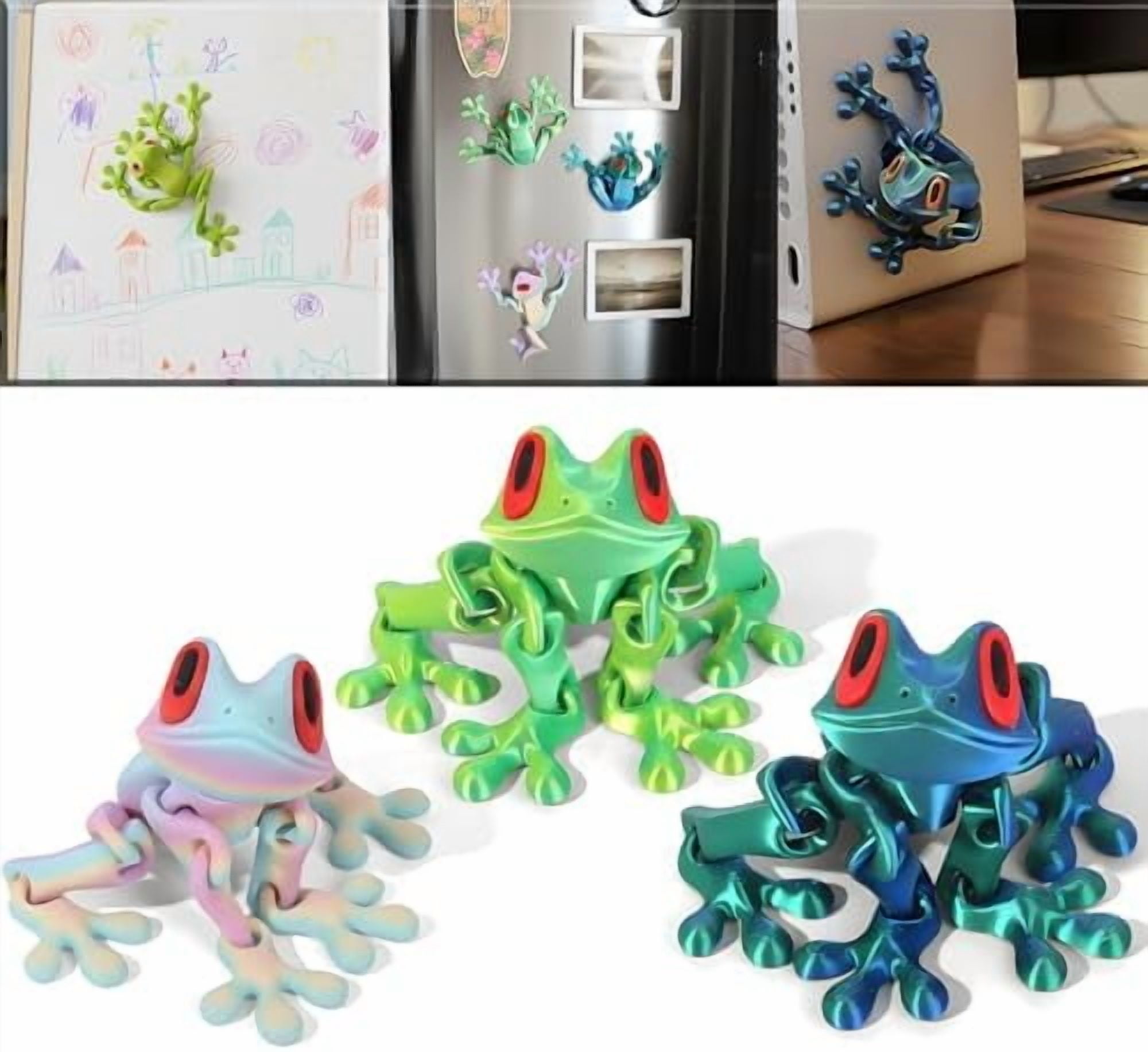 3D Printed Magnetic Frog Set of 3 – Poseable Articulated Fridge Magnets ...