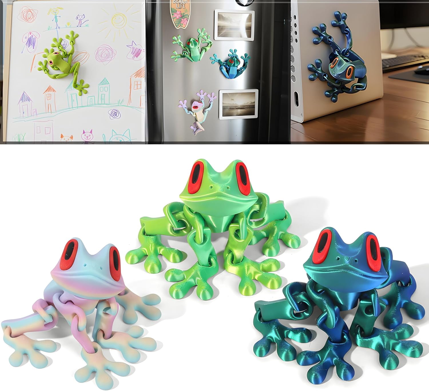 3D Printed Magnetic Frog Set of 3 – Poseable Articulated Fridge Magnets ...