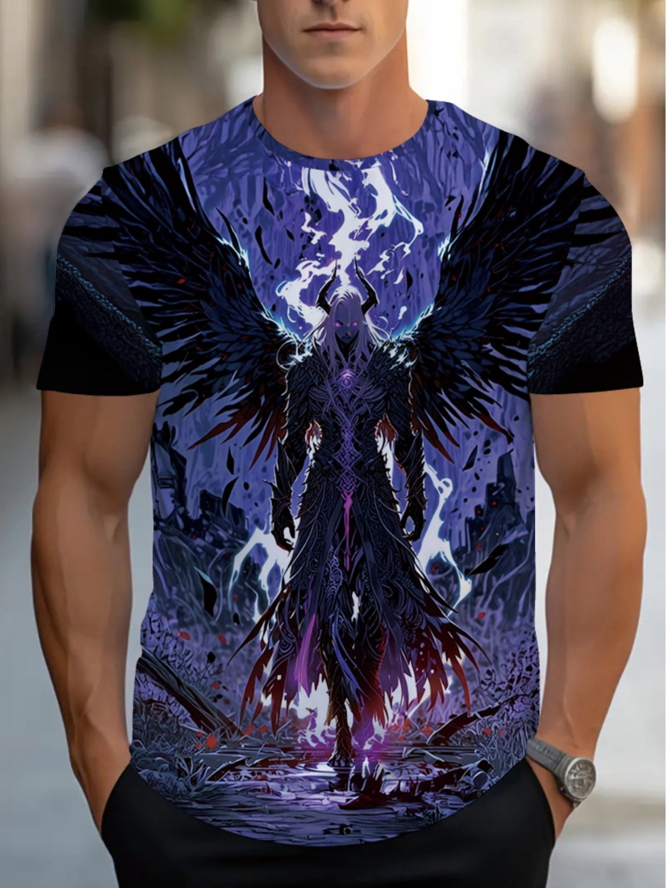 3D Printed Men's T-Shirt | Short-sleeved Dark Angel Design, Lightweight ...