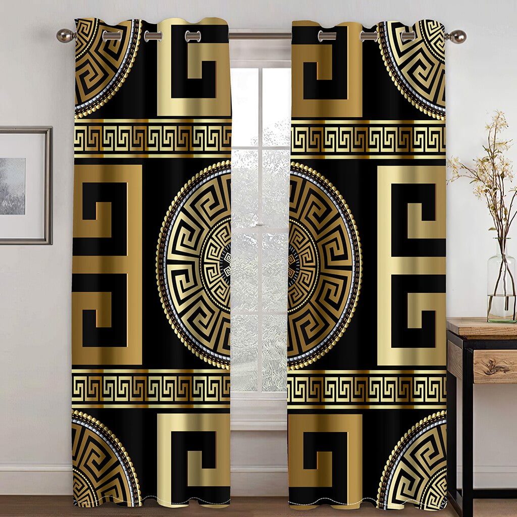3D Printed Modern Black Gold Sunshade Window Curtain Blackout Panels ...