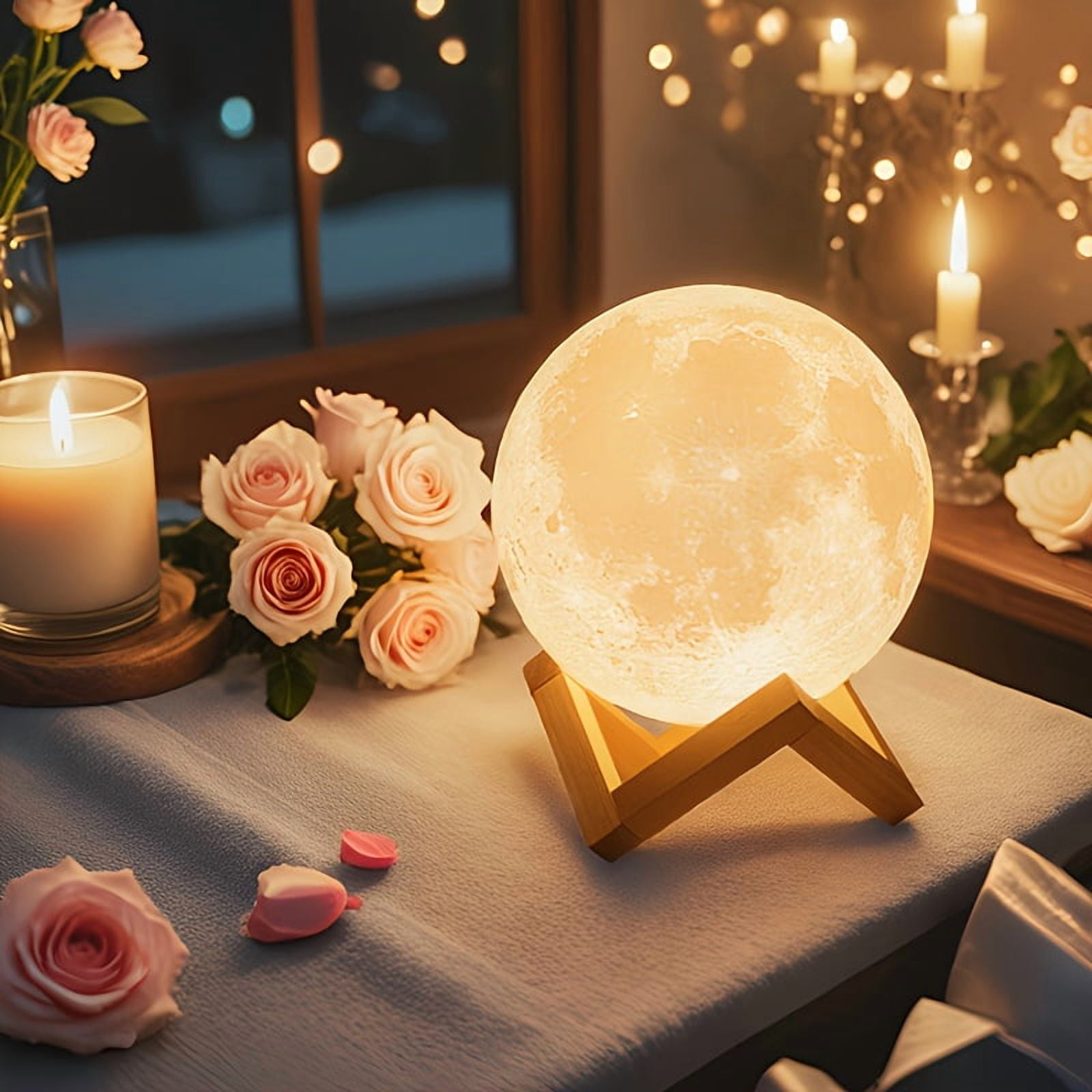 3D Printed Moon Lamp - 16 Colors Dimmable with Remote & Wooden Stand ...