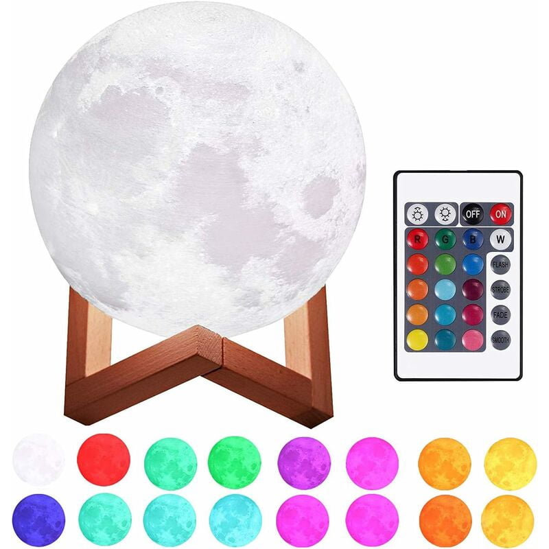 3D Printed Moon Light Lamp 5.9 Inch 15cm Dimmable Touch 16 RGB Color ...
