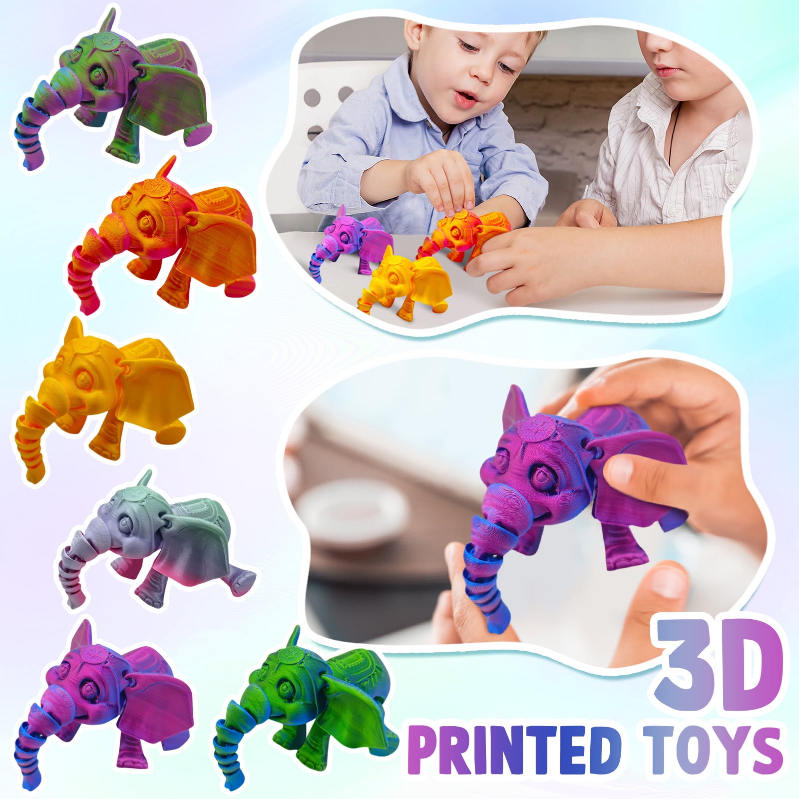 3D Printed Movable Elephant Toy, Elephant With Movable Joints, 3D ...