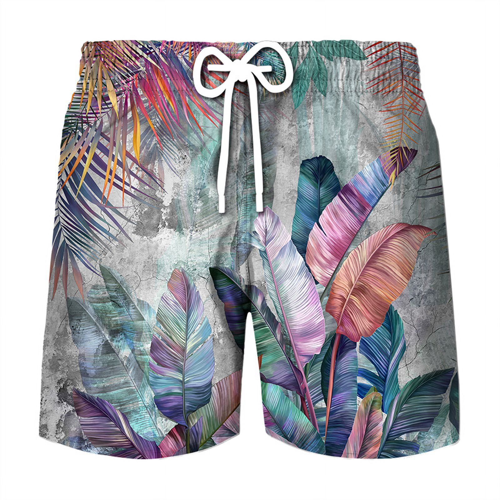 3D Printed Natural Plants Beach Shorts Men Casual Hawaii Swimsuit Quick ...
