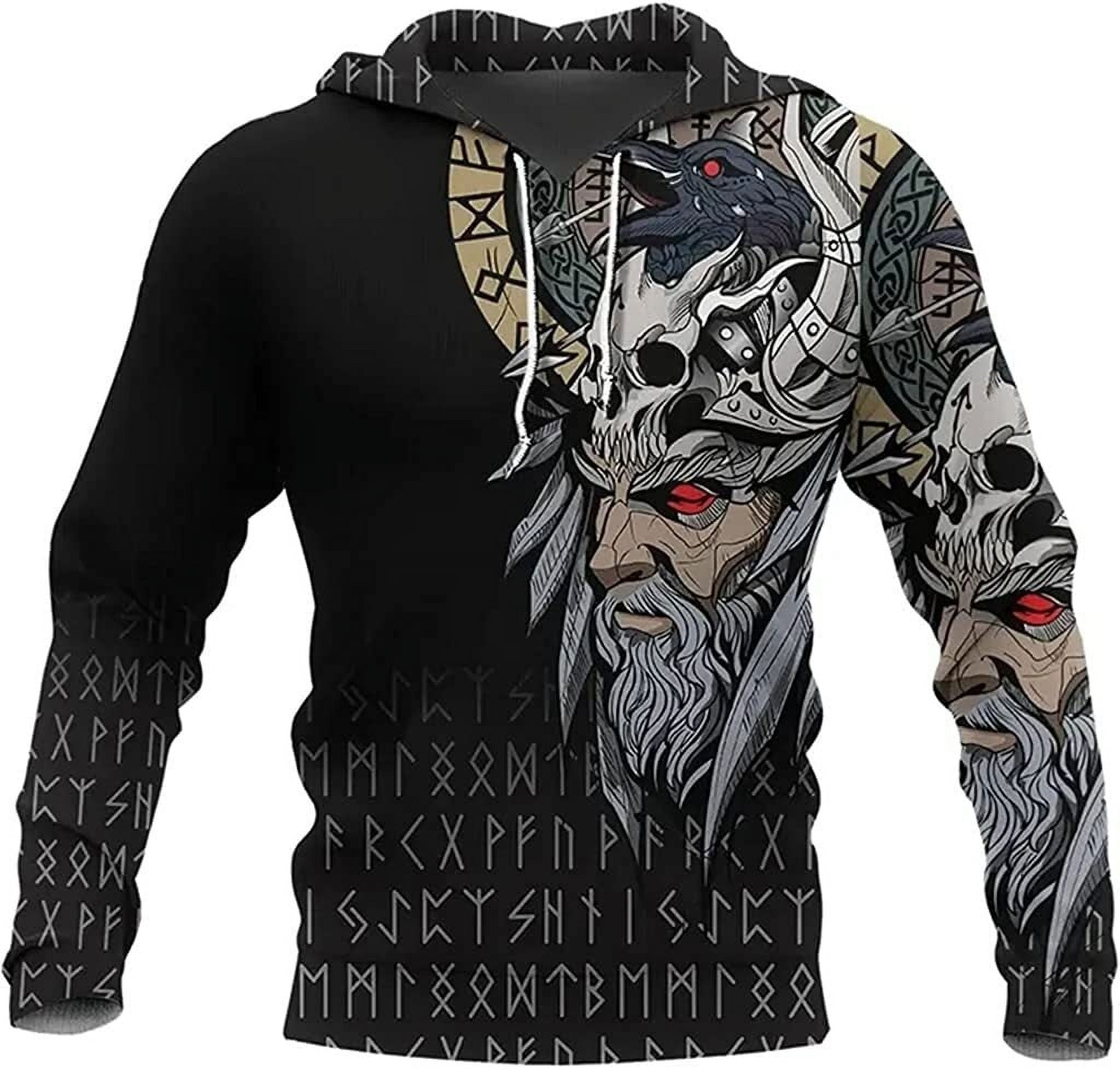 3D Printed Nordic Viking Odin Raven Warrior Tattoo Hoodie Pullover Zipper Short Sleeve Unisex ...