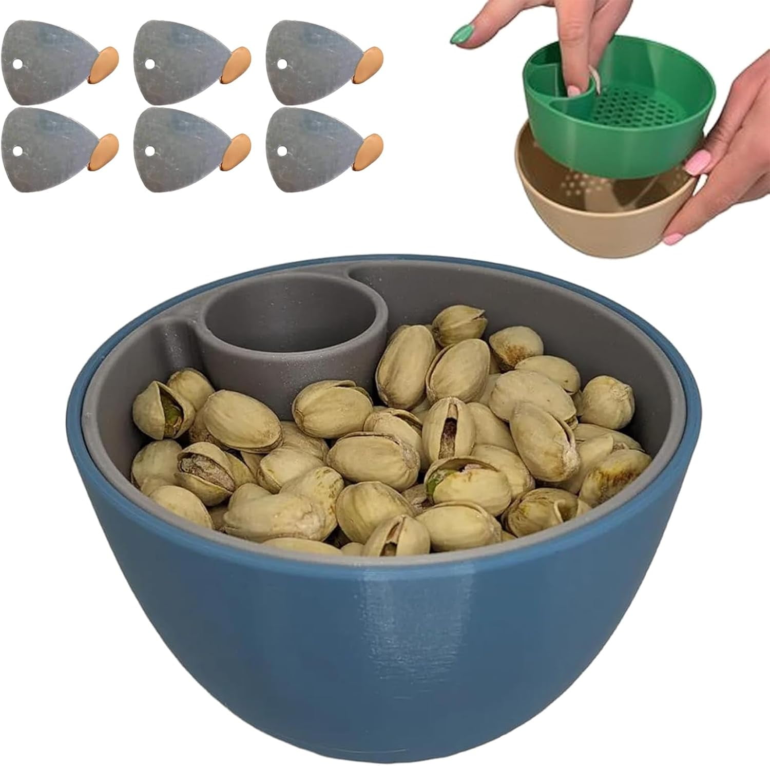 3D Printed Nut & Seed Bowl, Dual-Chamber Pistachio Bowl Set with Shell ...