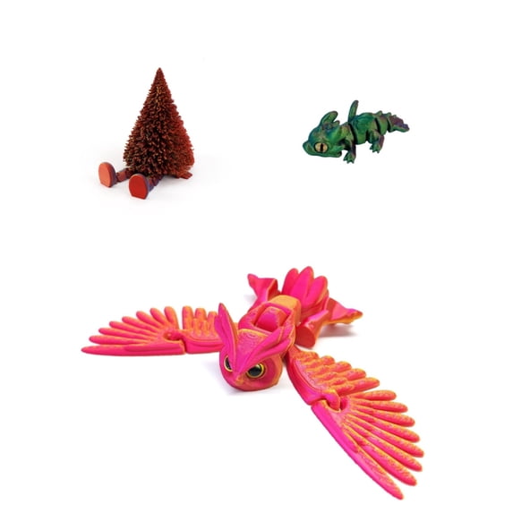 3D Printed Owl Christmas Tree And Dragon Figurine For Home Decor And ...