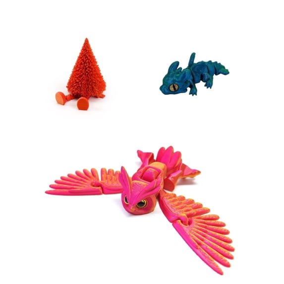 3D Printed Owl Christmas Tree And Dragon Figurine For Home Decor And ...