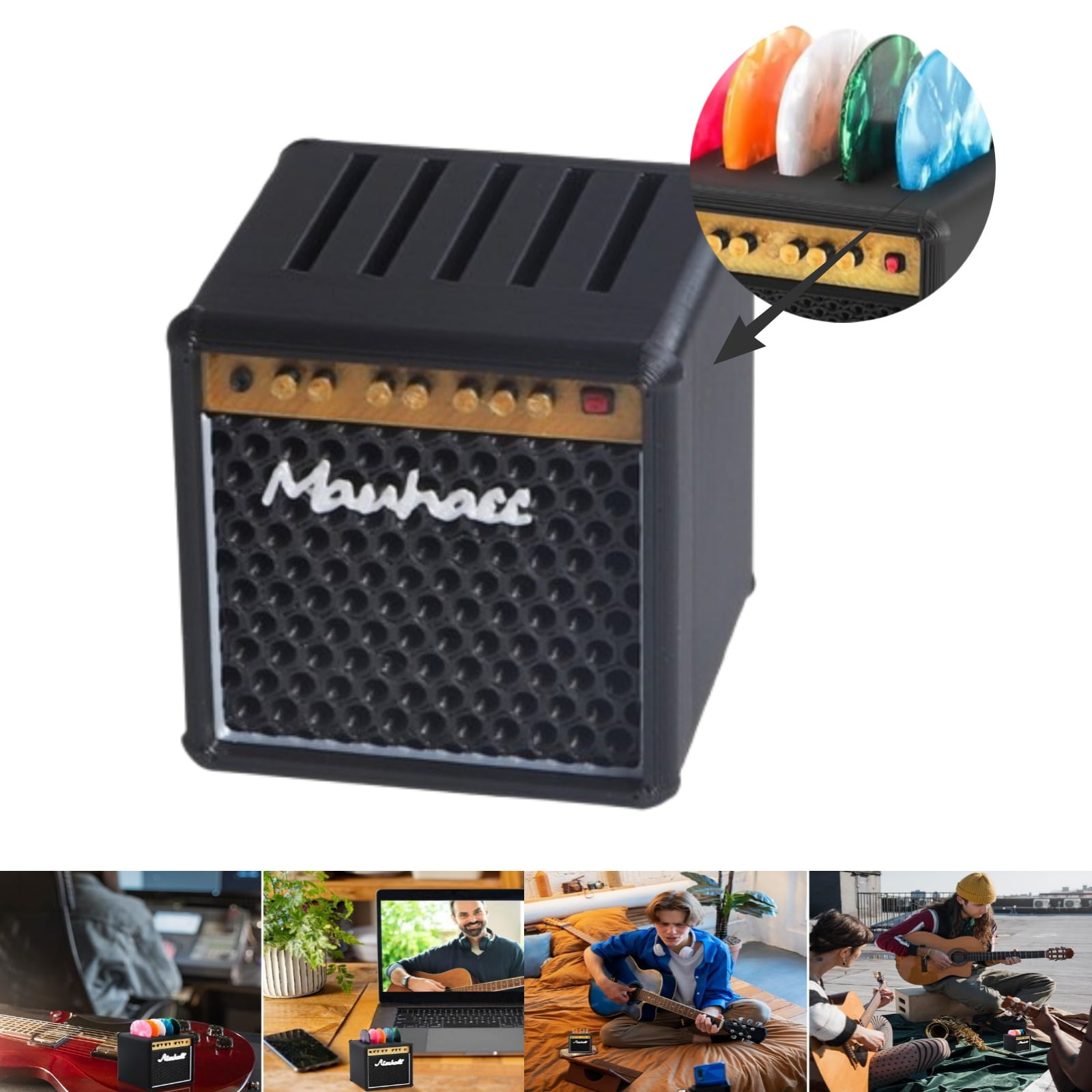 3D Printed Pick Holder for Guitarists: Retro Amp Style in Black ...