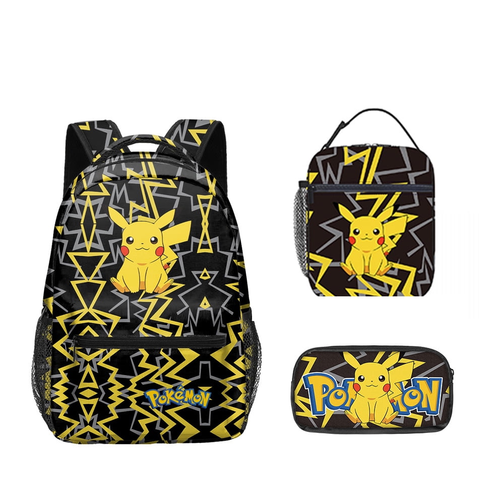 3D Printed Pokemon_Pi_ka_chu 3-Piece Backpack Set - Cute Cartoon Bookbag, Insulated Lunch Bag ...